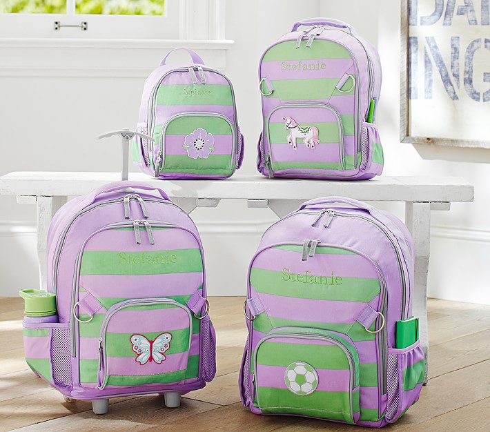 Fairfax Lavender/Green Stripe Girls Backpacks | Pottery Barn Kids