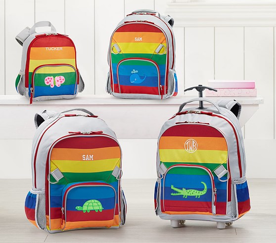 Fairfax Gray & Bright Rainbow Stripe Kids Backpack | Pottery Barn Kids