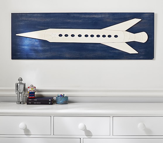 Rocket Ship Planked Wall Art | Pottery Barn Kids