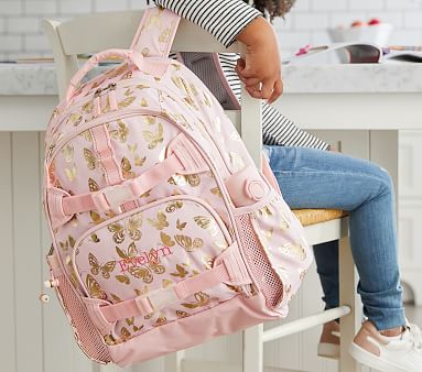 Mackenzie Pink Gold Foil Butterflies Girls Backpacks | Pottery Barn Kids