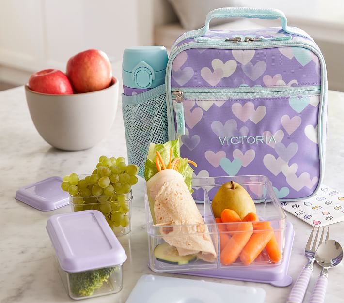 Lavender Aqua Cascading Hearts Kids Lunch Box | Pottery Barn Kids