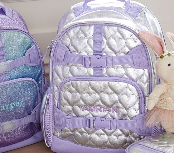 Mackenzie Silver Metallic Hearts Backpacks | Pottery Barn Kids