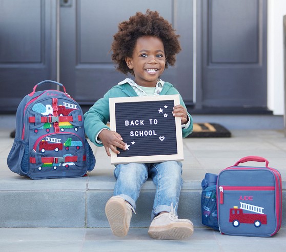 Mackenzie Blue Trucks Chenille Backpacks | Pottery Barn Kids