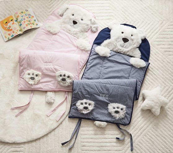 Light Pink Shaggy Head Puppy Kids Sleeping Bag | Pottery Barn Kids
