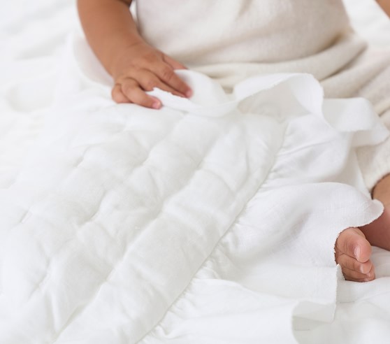 Ruffle Belgian Flax Linen Baby Quilt | Pottery Barn Kids
