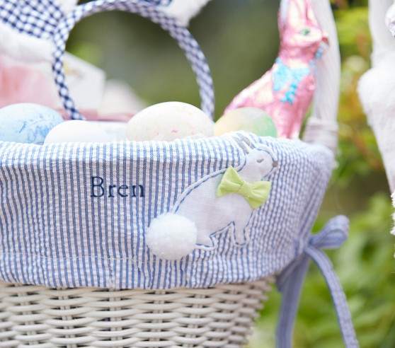 Bunny Appliqué Seersucker Easter Basket Liners | Pottery Barn Kids