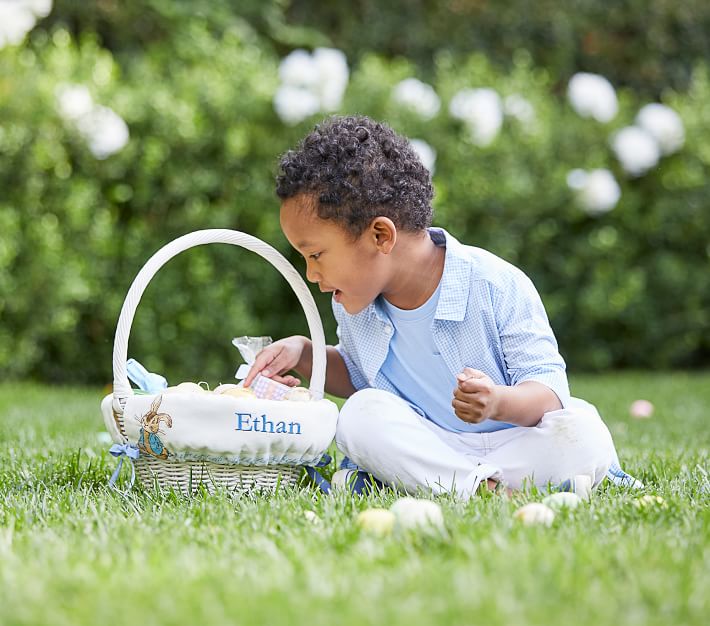 Peter Rabbit™ Bunny Script Easter Basket Liner | Pottery Barn Kids