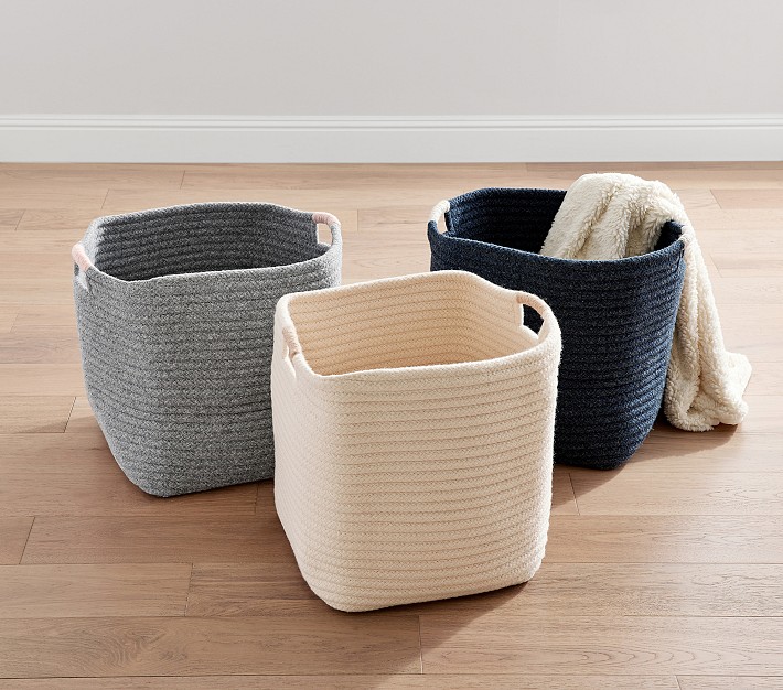 Open Box: Wool Blend Square Hamper with Cutout Handles | Pottery Barn Kids