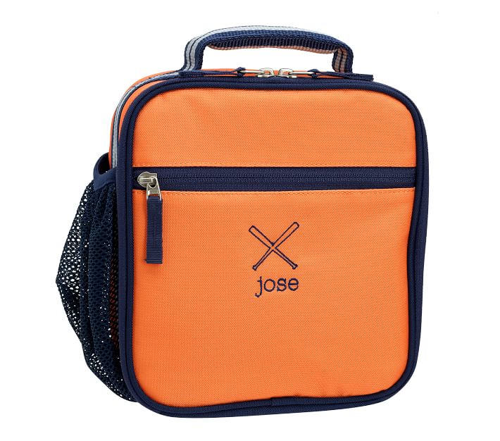 Mackenzie Orange Navy Trim Solid Lunch Box | Pottery Barn Kids