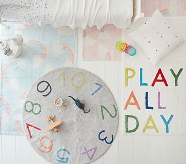 Machine Washable Numbers Round Rug | Pottery Barn Kids