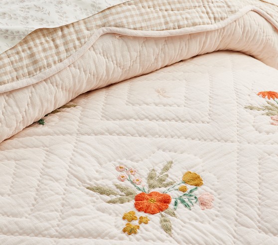 Chris Loves Julia Reversible Floral Embroidered Quilt & Shams | Pottery ...