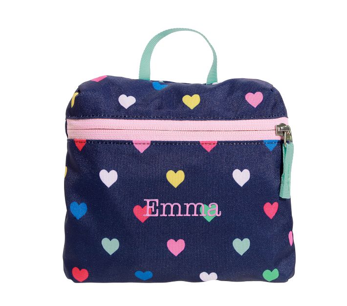 Mackenzie Navy Pink Multi Hearts Packaway Backpack | Pottery Barn Kids