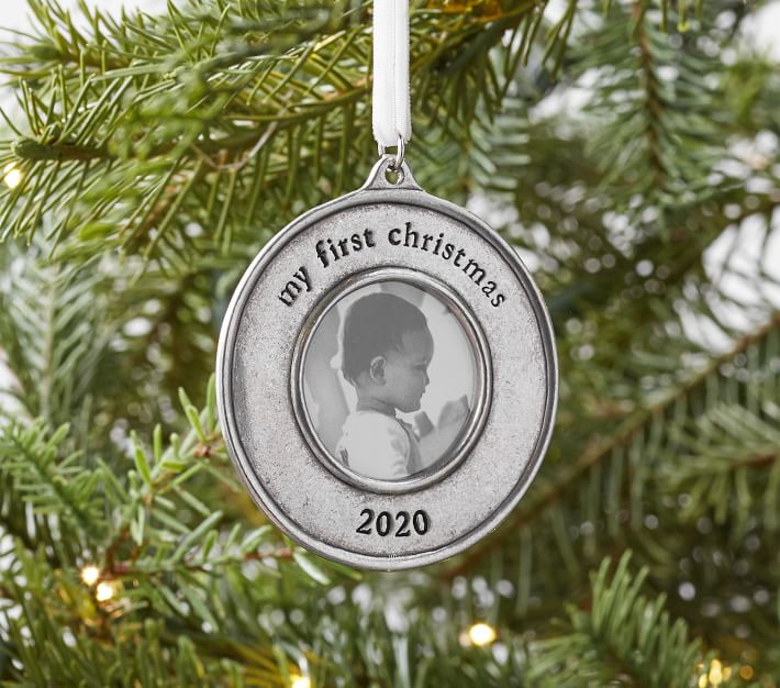 Baby's First Christmas Pewter Frame Christmas Ornaments | Pottery Barn Kids