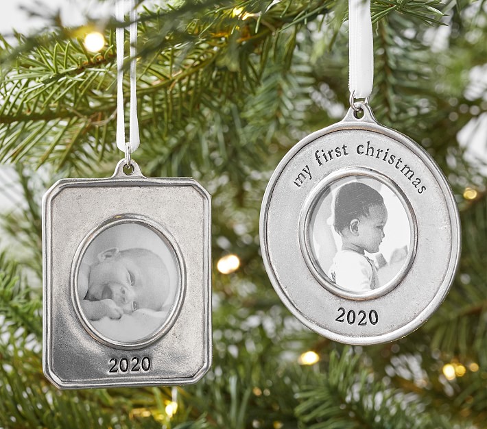 Baby's First Christmas Pewter Frame Christmas Ornaments | Pottery Barn Kids