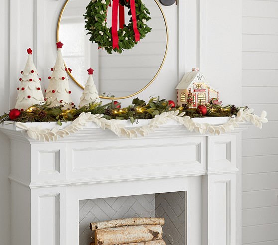White Felted Sparkle Leaf Tree Garland | Pottery Barn Kids