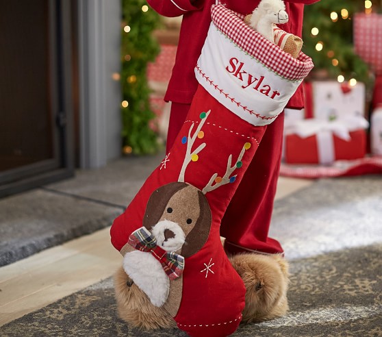 Santa & Puppy Quilted Christmas Stocking | Pottery Barn Kids