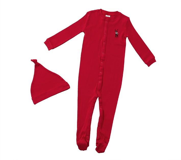 Reindeer One Piece Baby Pajama & Hat Set | Pottery Barn Kids