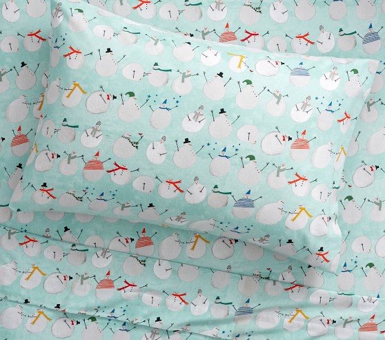 Organic Cheery Snowman Kids Sheets | Christmas Bedding | Pottery Barn Kids