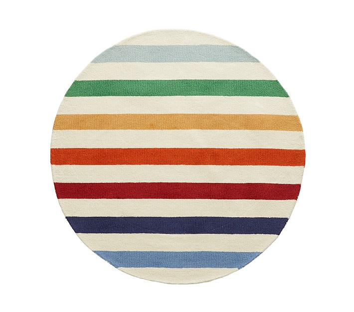 Rainbow Rugby Stripe Round Rug | Pottery Barn Kids