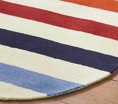 Rainbow Rugby Stripe Round Rug | Pottery Barn Kids