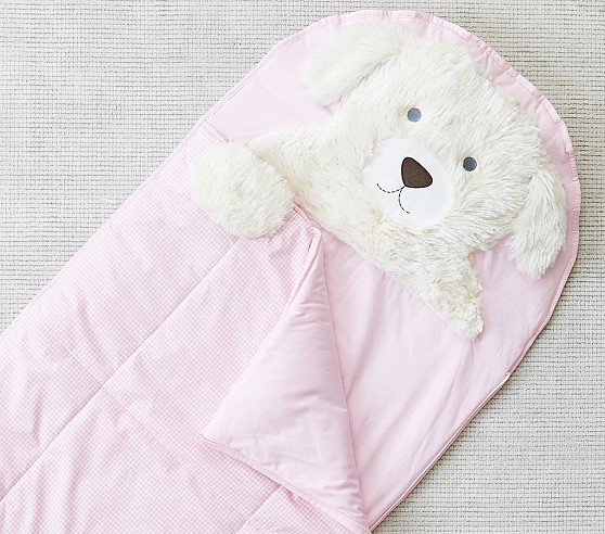 Light Pink Shaggy Head Puppy Kids Sleeping Bag | Pottery Barn Kids