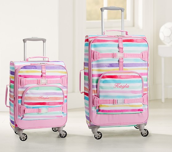Mackenzie Pink Kayla Rainbow Stripes Spinner Luggage | Pottery Barn Kids