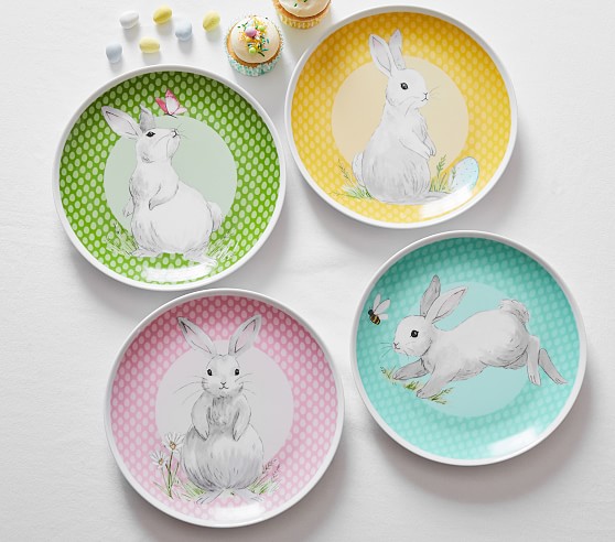 Springtime Bunny Ceramic Plates, Set Of 4 | Pottery Barn Kids