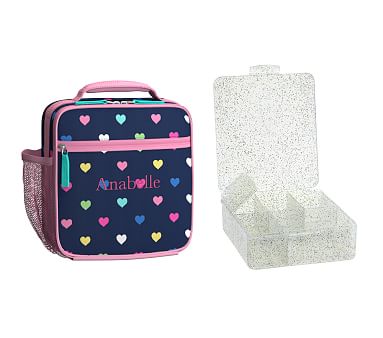 Mackenzie Navy Pink Multi Hearts Lunch & Bento Bundle, Set of 2 | Pottery Barn Kids
