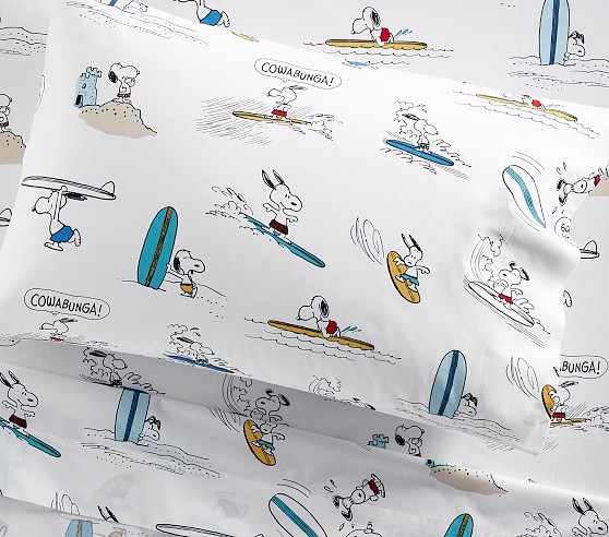 Peanuts® Snoopy® Surf Organic Toddler Sheet Set | Pottery Barn Kids