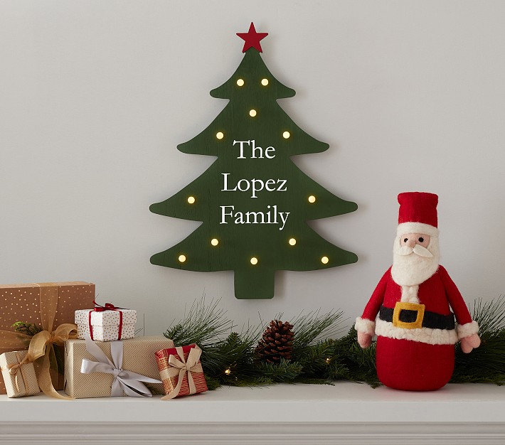Personalized Light-Up Wooden Christmas Tree Sign | Pottery Barn Kids