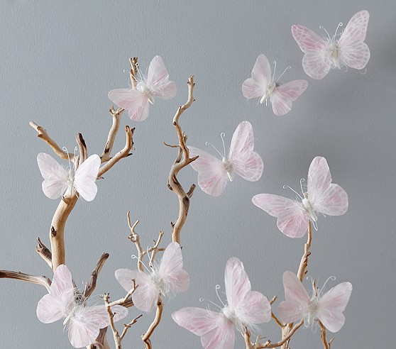 Pink Feather Butterflies Set | Kids Wall Decor | Pottery Barn Kids