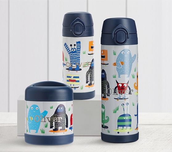 Mackenzie Gray/Blue Preppy Monster Kids Water Bottles & Thermos ...