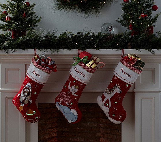 Glow-in-the-Dark Quilted Christmas Stocking Collection | Pottery Barn Kids