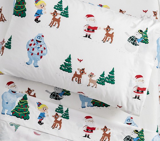 Rudolph® Glow-in-the-Dark Toddler Bed Sheet Set | Pottery Barn Kids