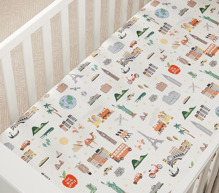 Rifle Paper Co. Globe Trotter Organic Crib Fitted Sheet | Pottery Barn Kids
