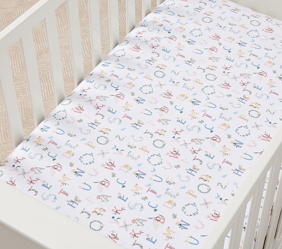 Floral ABC Organic Crib Fitted Sheet | Pottery Barn Kids
