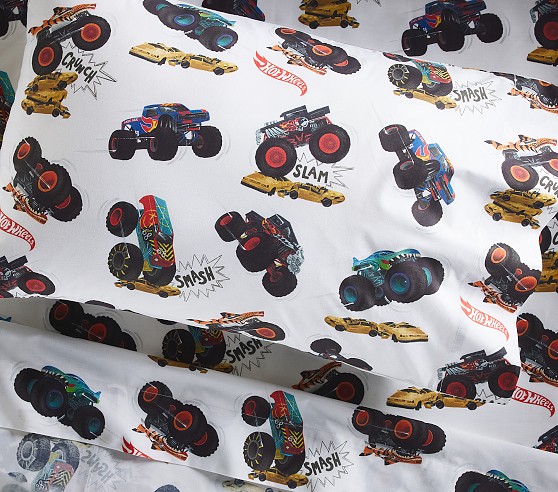 Hot Wheels™ Monster Trucks Organic Toddler Bed Sheet Set | Pottery Barn ...