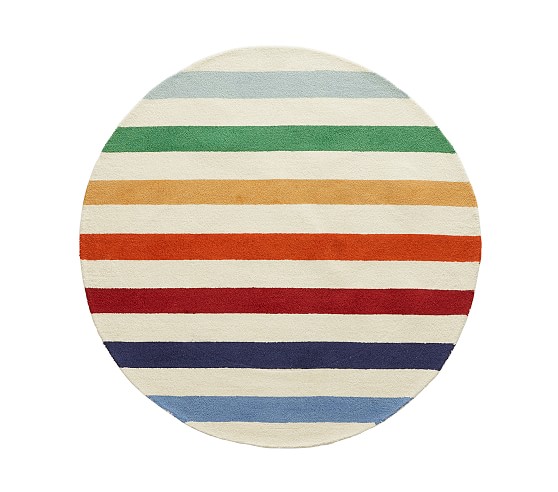 Rainbow Rugby Stripe Round Rug | Pottery Barn Kids