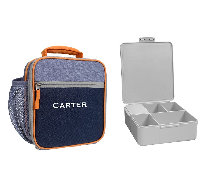 Mackenzie Blue/Navy/Orange Color Block Lunch & Bento Bundle, Set of 2 ...