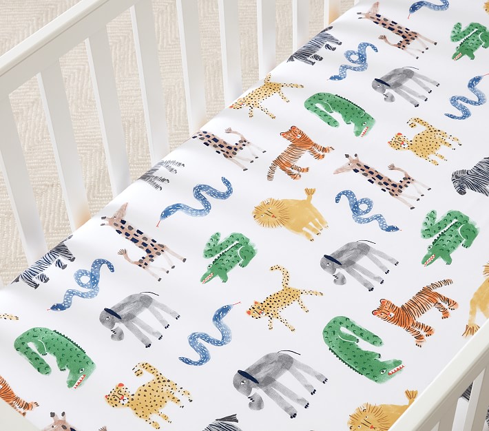 Organic Silly Safari Crib Sheets | Pottery Barn Kids