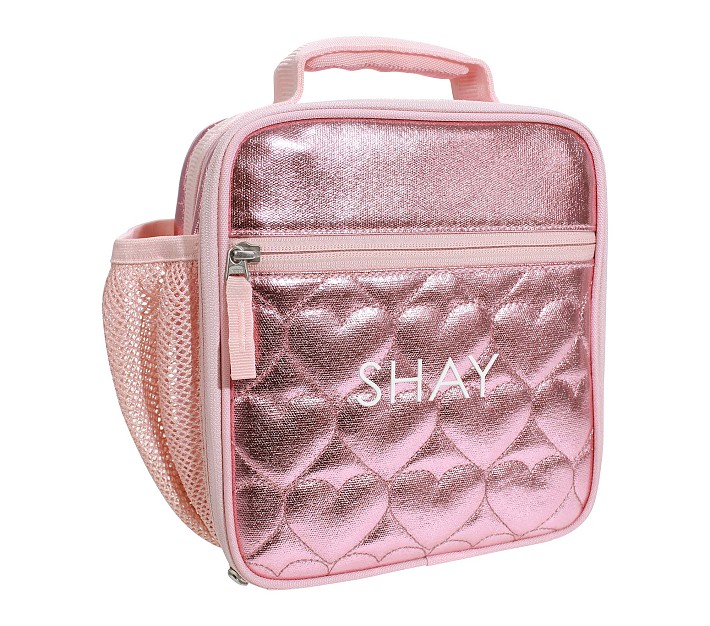 Mackenzie Pink Metallic Hearts Lunch Boxes | Pottery Barn Kids