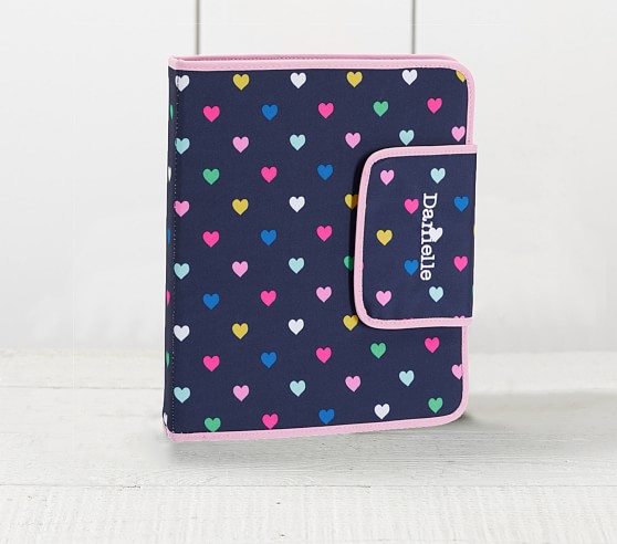 Mackenzie Navy Pink Multi Hearts Homework Holder | Pottery Barn Kids