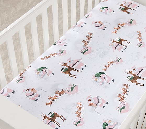 Blush Heritage Santa Organic Crib Fitted Sheet | Pottery Barn Kids