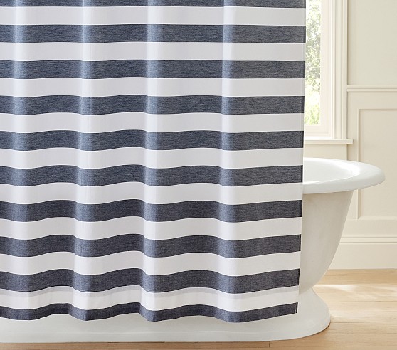Chambray Rugby Shower Curtain | Pottery Barn Kids