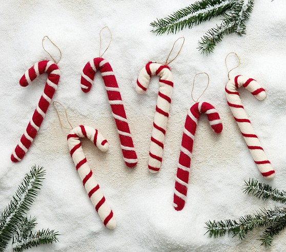 Felted Jumbo Candy Canes Ornaments, Set Of 6 | Pottery Barn Kids