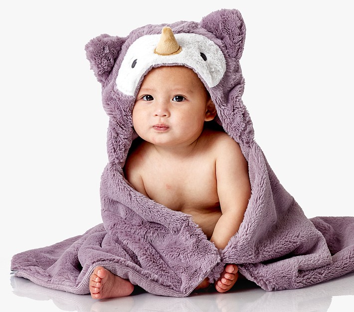 Owl Faux Fur Baby Hooded Towel | Pottery Barn Kids
