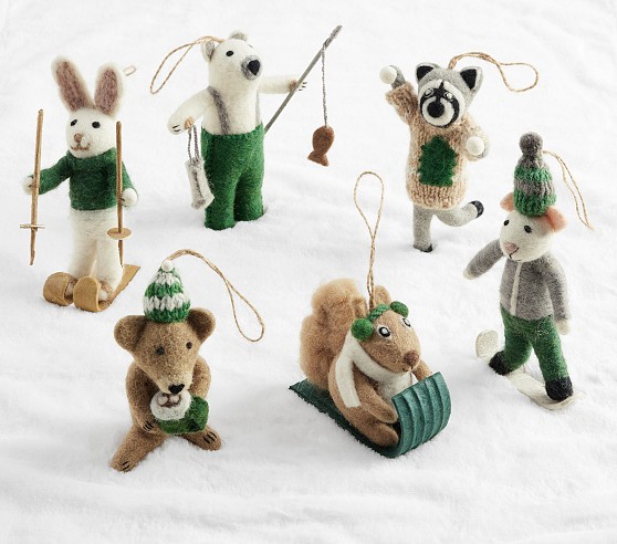 Felt Winter Sports Animal Ornaments, Set Of 6 | Pottery Barn Kids