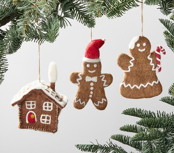 Felted Gingerbread Ornaments, Set Of 3 | Pottery Barn Kids
