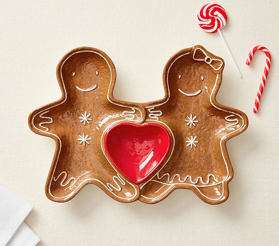 Gingerbread People Ceramic Divided Platter | Pottery Barn Kids