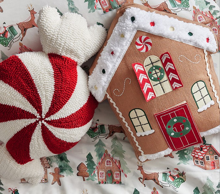 Gingerbread House & Peppermint Candy Pillow Set | Pottery Barn Kids